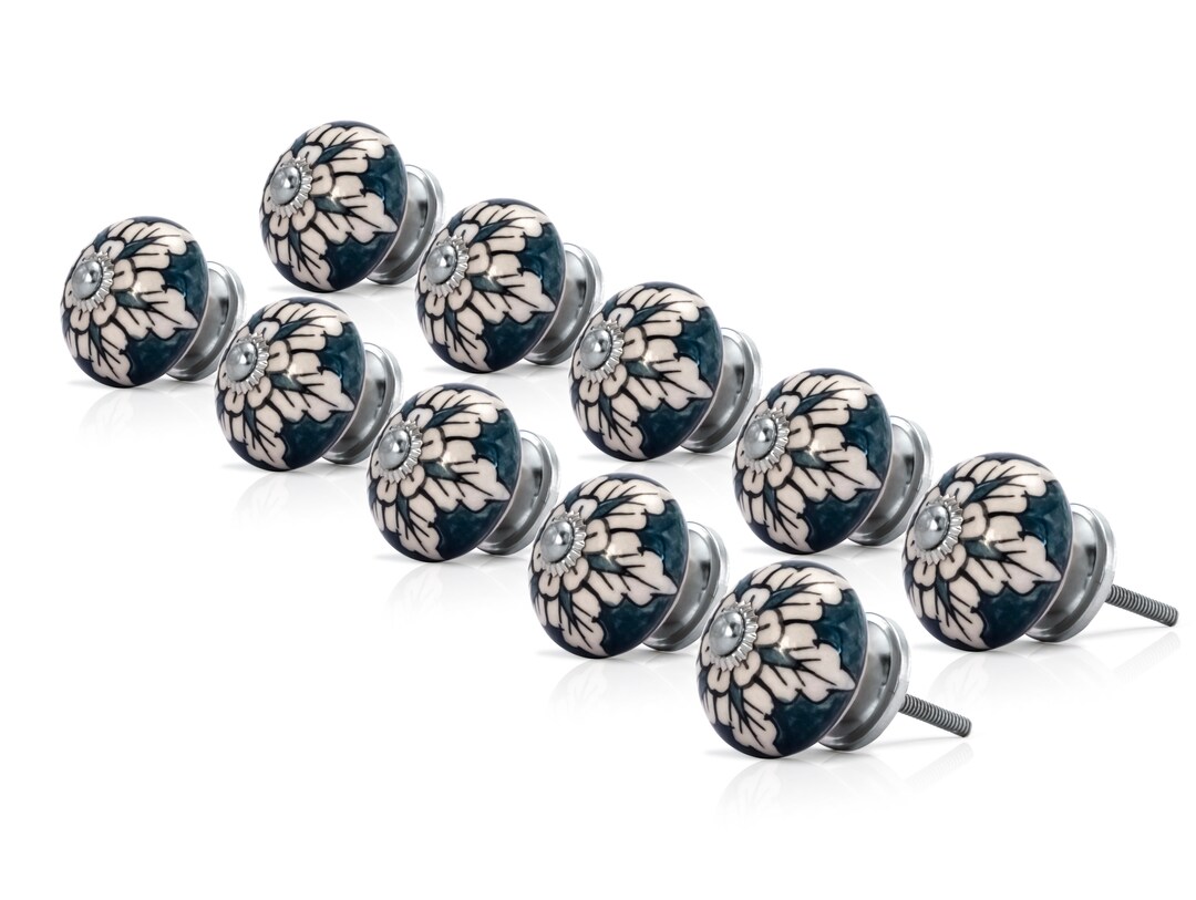 Multi-buy Ceramic Knobs Handmade Floral Decorative Ceramic Cabinet Knobs Blue Flower Ceramic ...