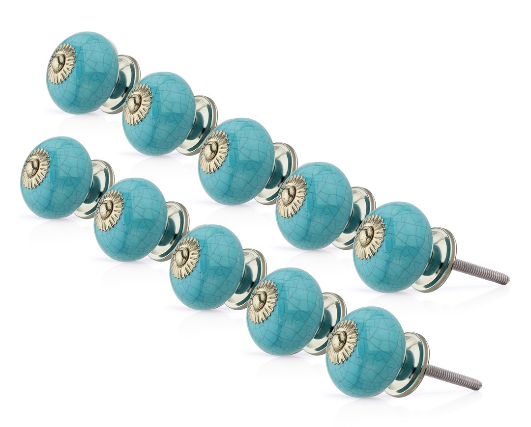 Mascot Hardware Ceramic Cabinet Knobs Crackled Round 1-29/50 In. Kitchen Wardrobe Cupboards Blue ...