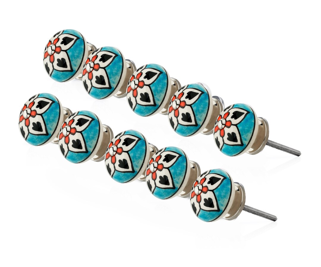 Mascot Hardware Ceramic Cabinet Knobs, Flower Blue & Multicolor Floral Decorative Drawer Knobs ...