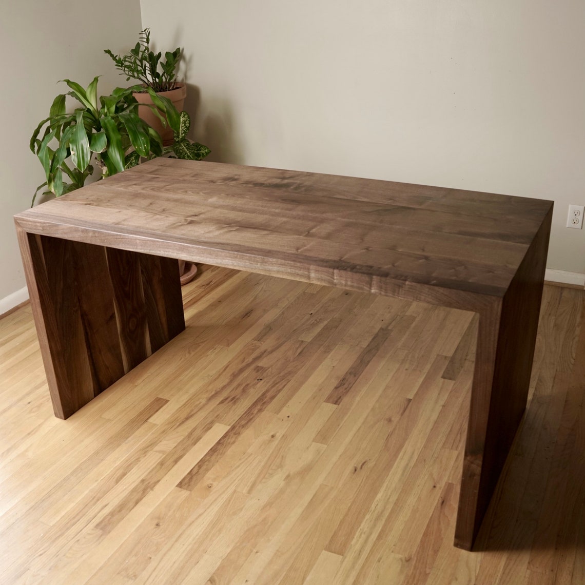 Custom Solid Wood Waterfall Desk | Modern Minimalist Office Desk - Etsy
