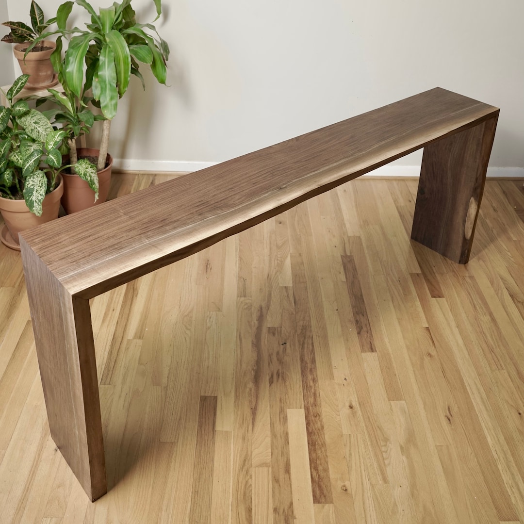 Walnut Live Edge Waterfall Console Table Walnut Slab Table Etsy