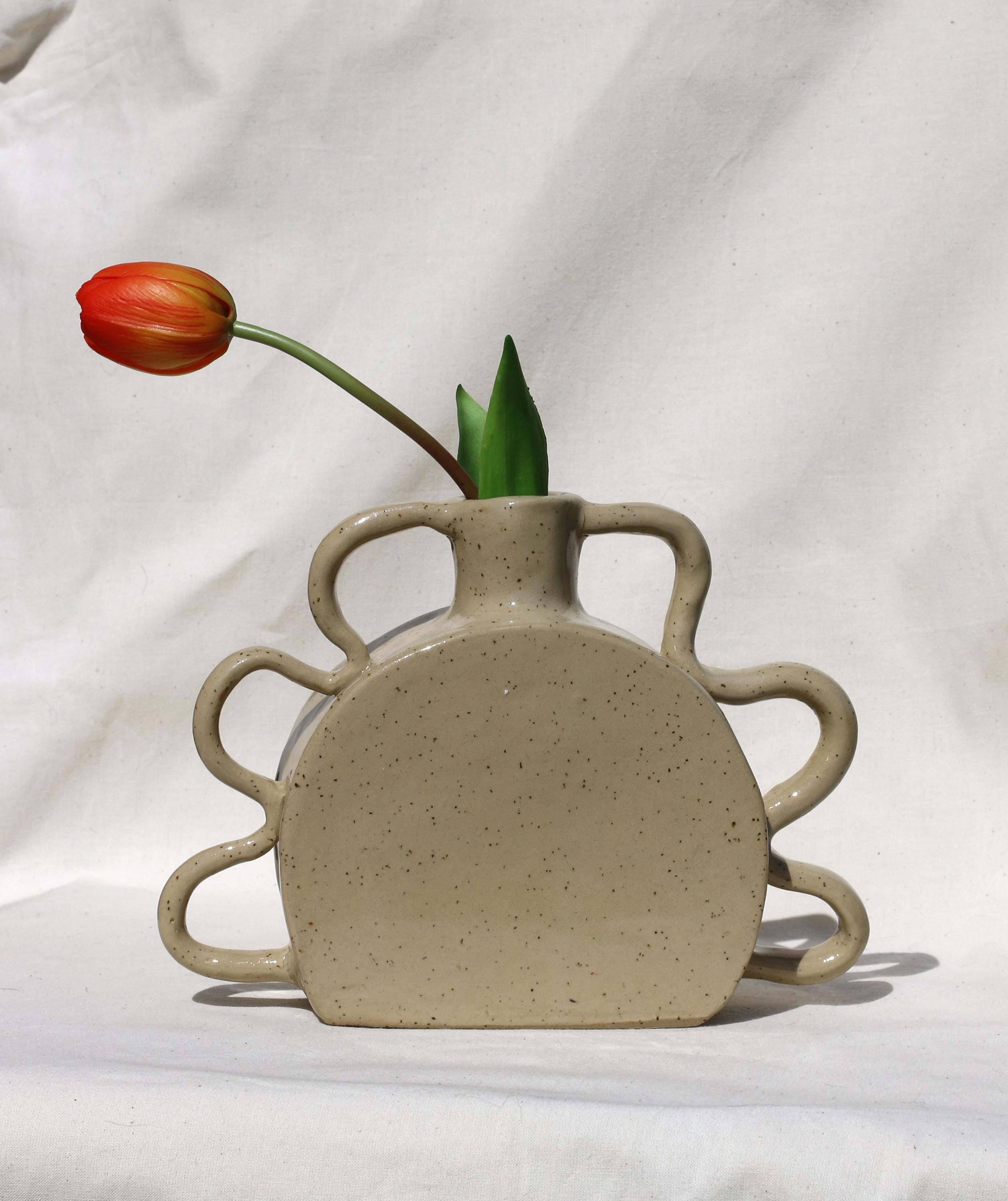 Double Handled Moon Face Pitcher Vase, Large Handmade Original Ceramic ...