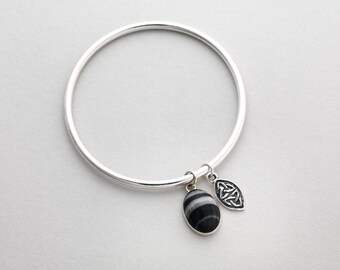Round Section Bangle With Iona Marble and Trinity Knot Charm | Etsy