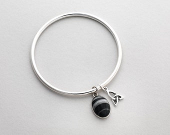 Round Section Bangle With Iona Marble and Trinity Knot Charm | Etsy