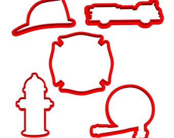 Firefighter Cookie Cutter SET, Firetruck, Fireman's Hat, Hydrant, and ...