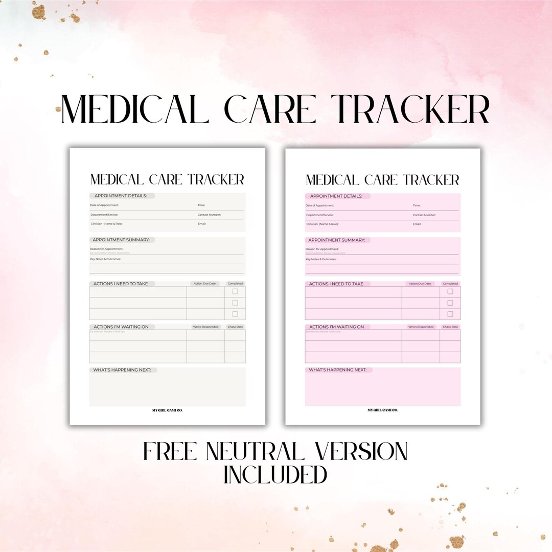 Medical Care Tracker Printable A4 & A5 | Appointment Notes | Carer ...
