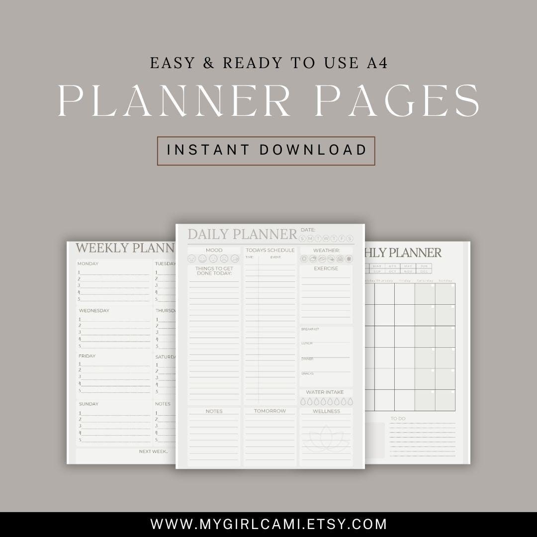 Printable Daily Weekly & Monthly Printable Planners | Minimalist PDF ...