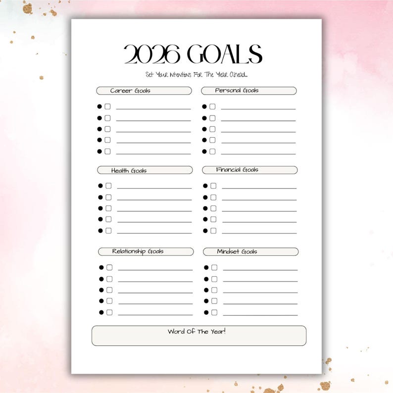 2026 Goals Planner Printable | Yearly Goal Setting Worksheet | Pink ...