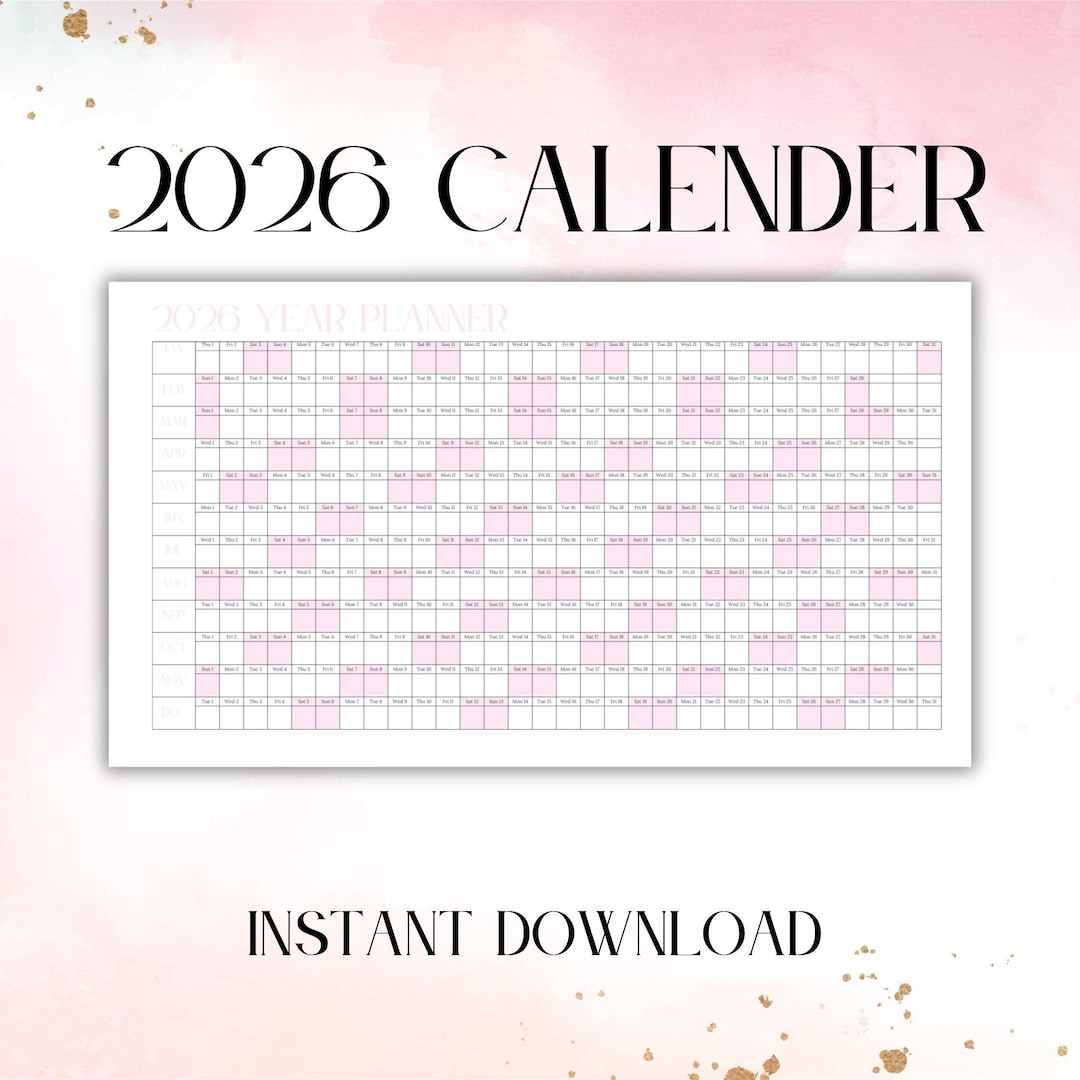 2026 Year Planner Printable A4 | Pastel Annual Calendar | Year at a ...