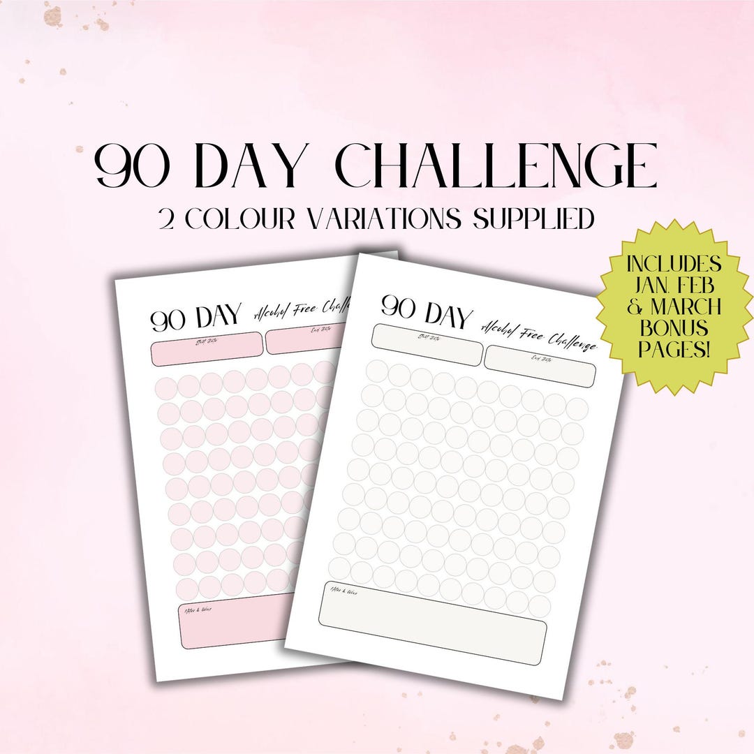 90 Day Alcohol Free Challenge Printable | Dry January | Sober Tracker ...