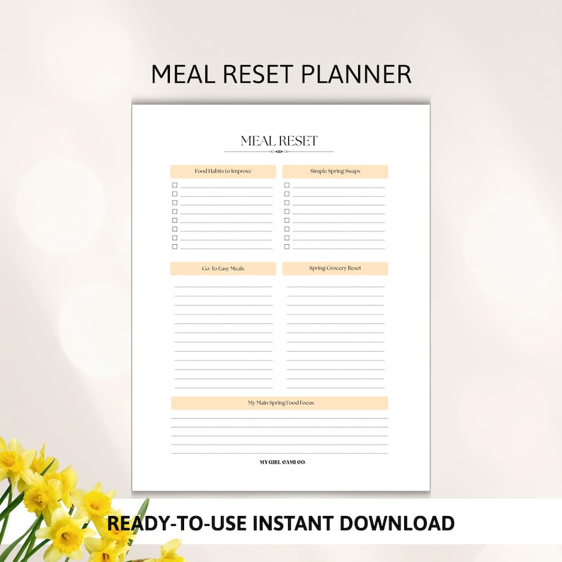 Spring Meal Reset Printable | Food Habit & Grocery Planner Worksheet ...
