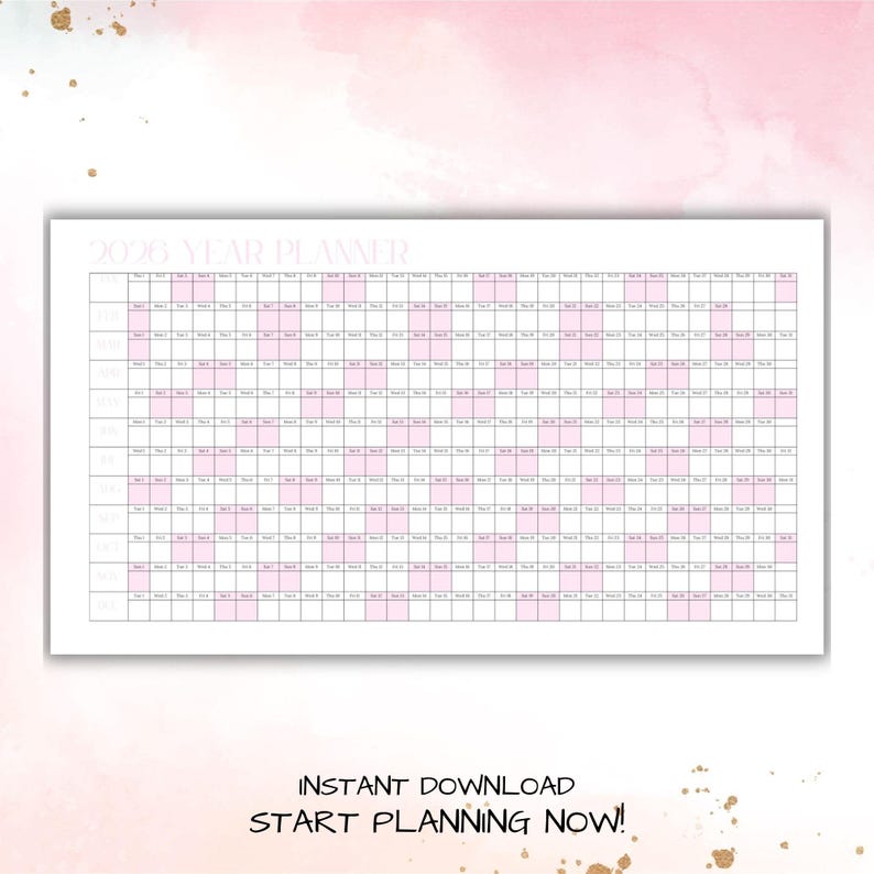 2026 Year Planner Printable A4 | Pastel Annual Calendar | Year at a ...
