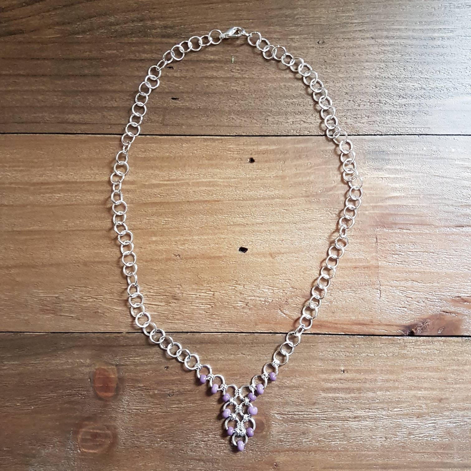 Violet Purple Beaded Chain Necklace - Etsy UK
