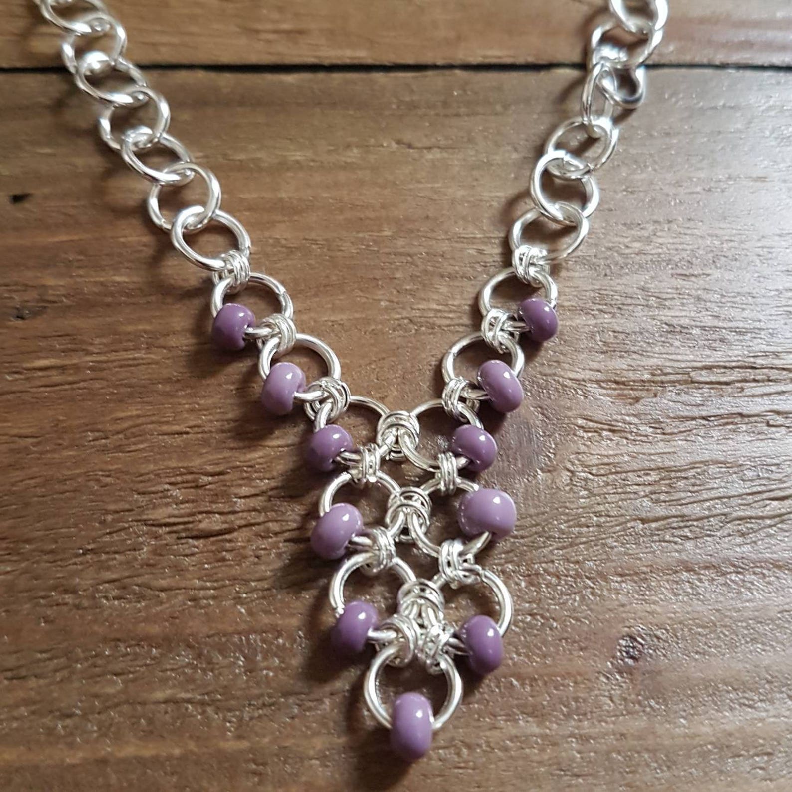 Violet Purple Beaded Chain Necklace - Etsy UK
