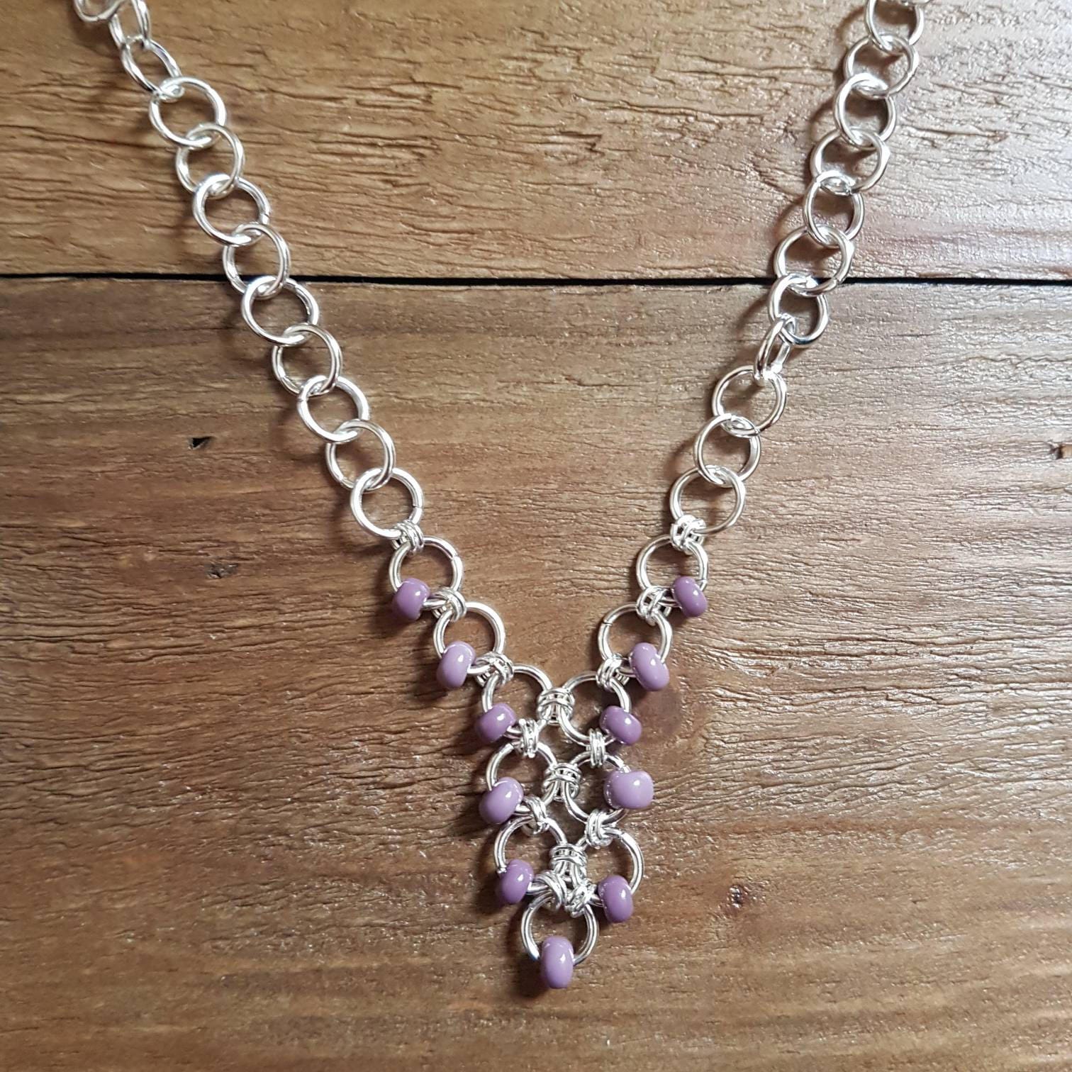 Violet Purple Beaded Chain Necklace - Etsy UK