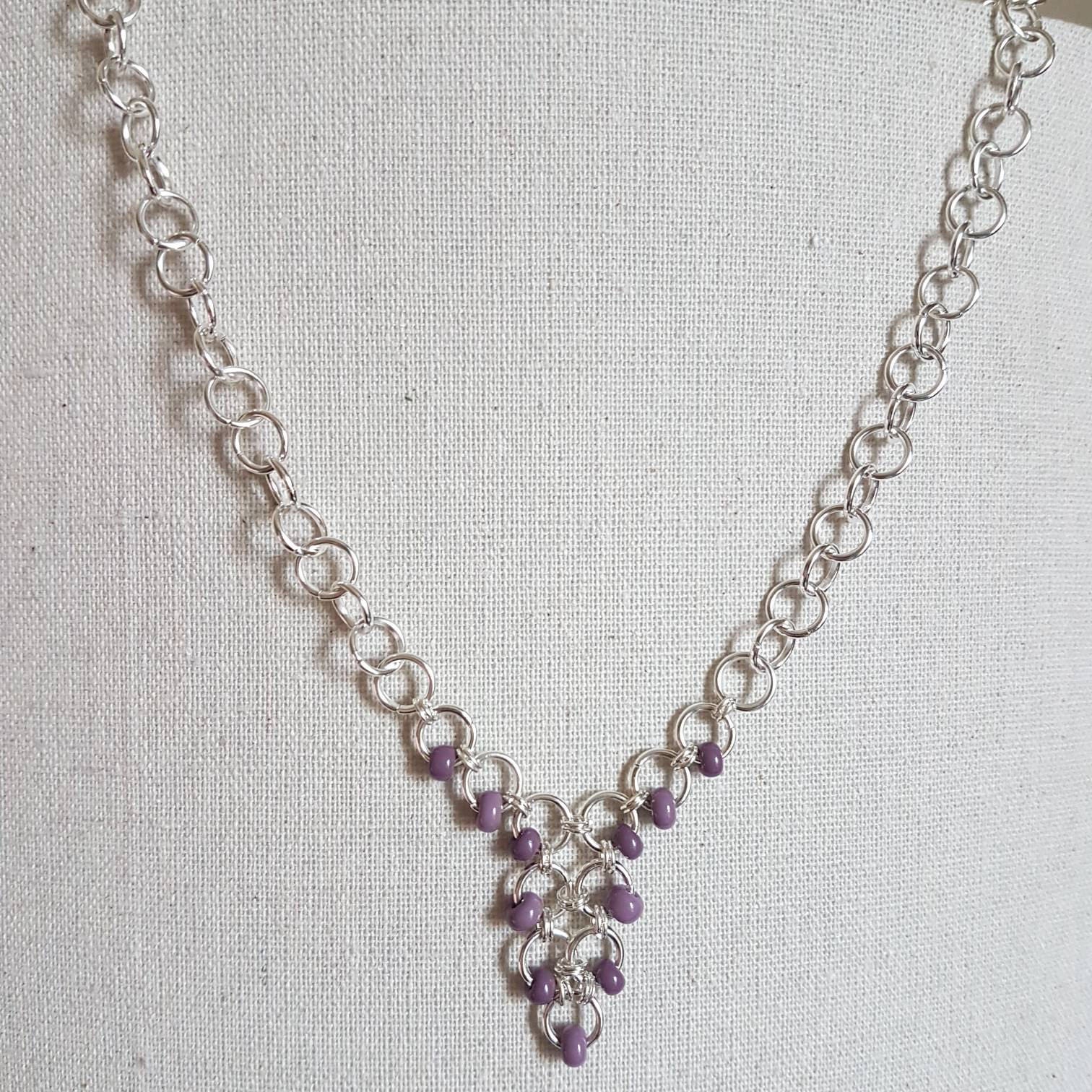 Violet Purple Beaded Chain Necklace - Etsy UK