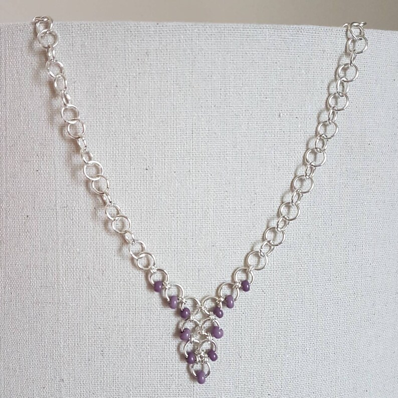 Violet Purple Beaded Chain Necklace - Etsy UK