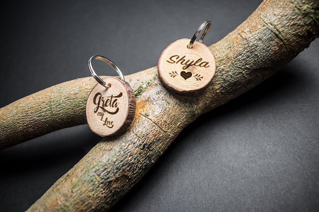 Dog Tag Made of Wood natural Knot Disc With Bark With Individual ...