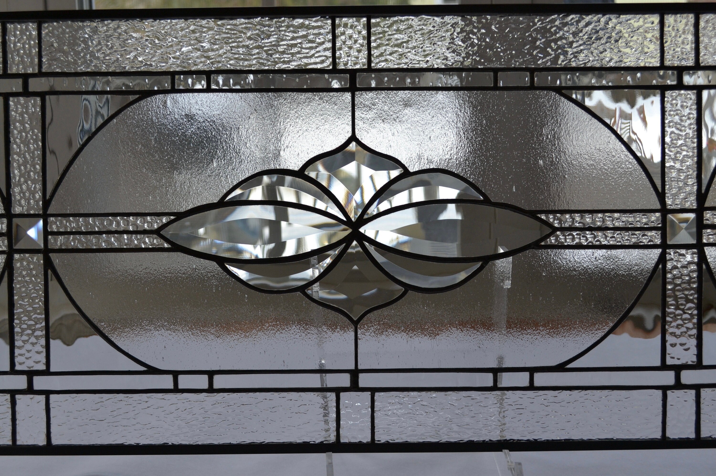 22-02 Custom Stained Glass Transom Window in Clear Textures and Beveled ...