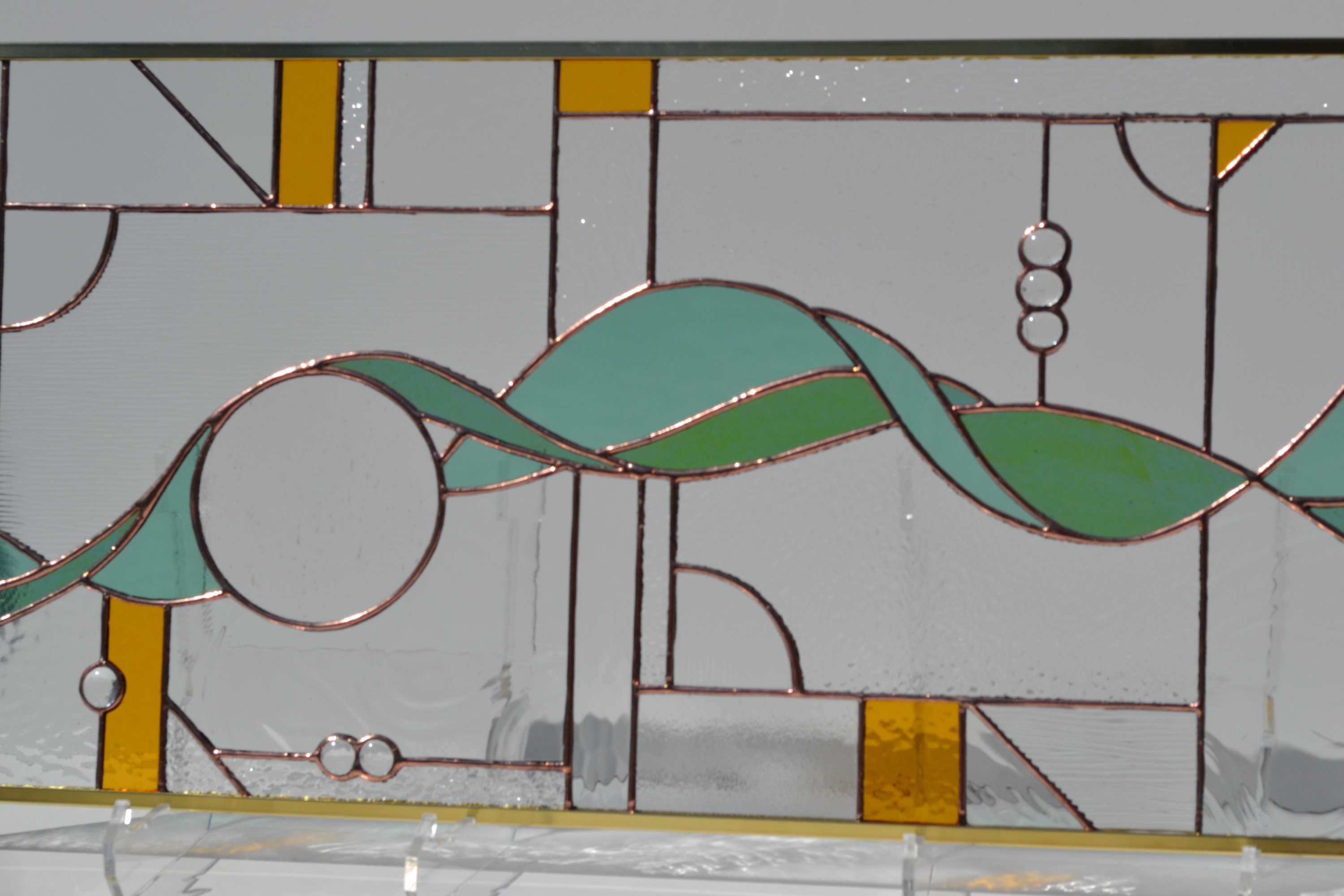 Geometric Wave Stained Glass in Clear Textured Glass, Blue-greens ...