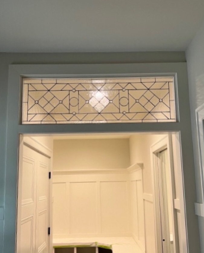 22-06 Custom Stained Glass Transom Window in Clear Textures and Beveled ...