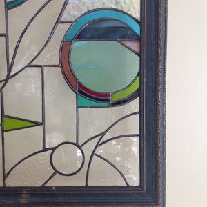 Geometric Stained Glass Panel With Antique Wooden Frame - Etsy