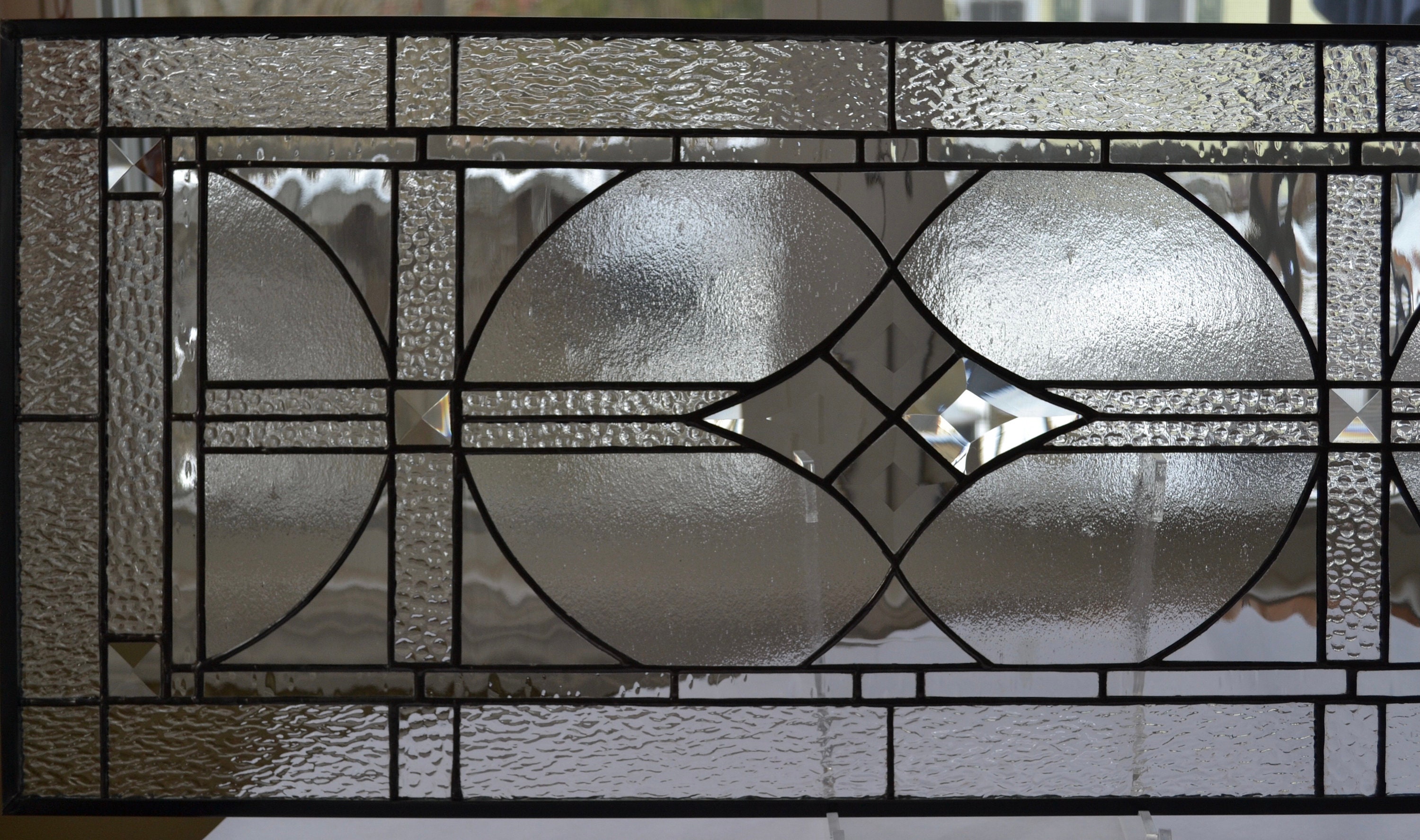 22-02 Custom Stained Glass Transom Window in Clear Textures and Beveled ...