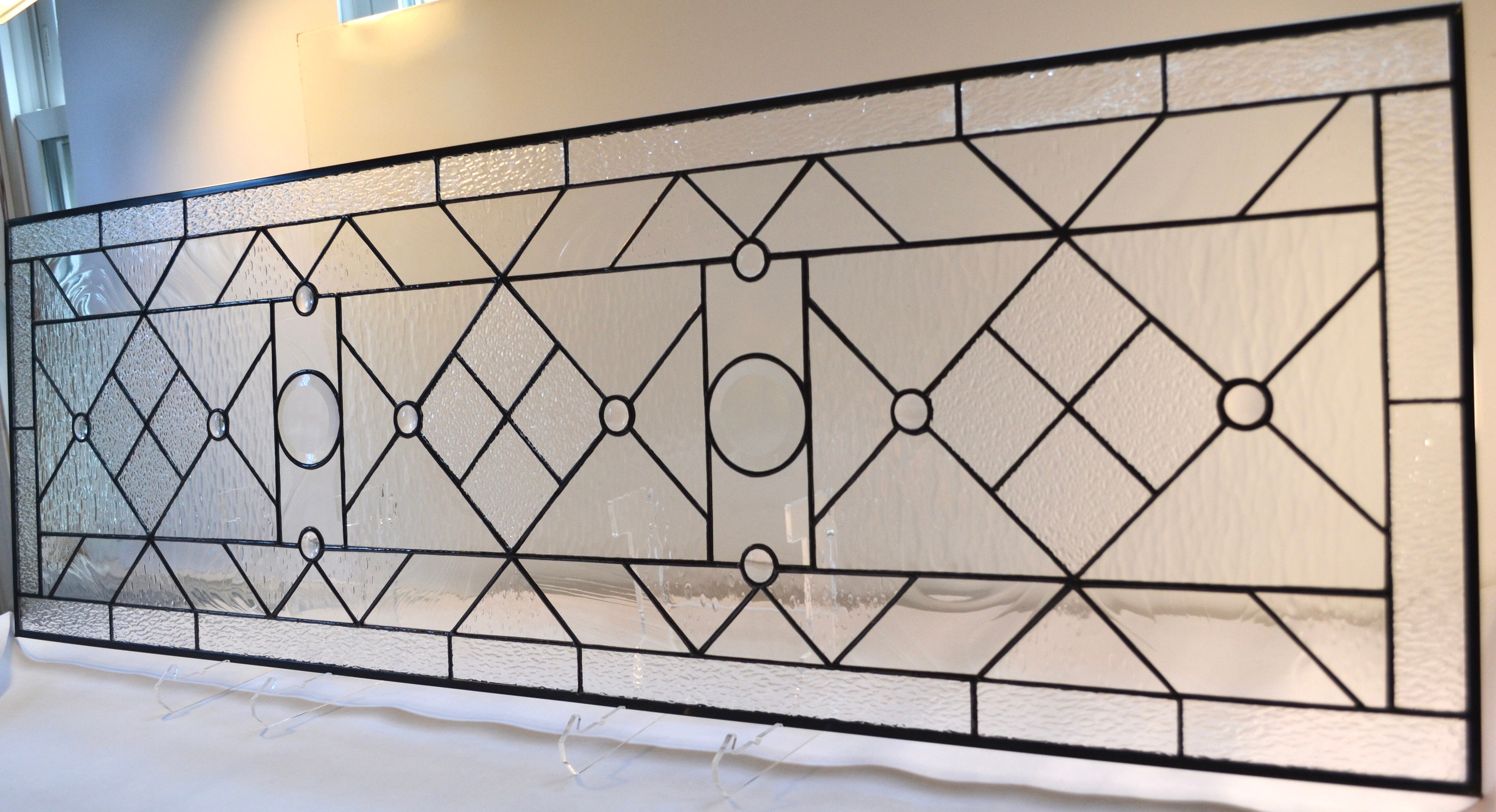 22-06 Custom Stained Glass Transom Window in Clear Textures and Beveled ...