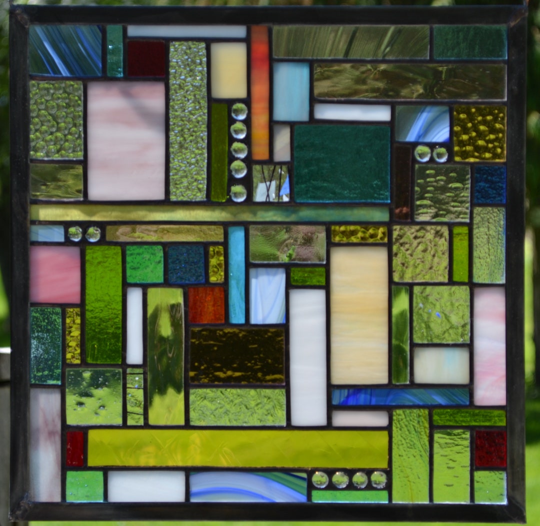 Small Geometric Stained Glass Panel - Etsy
