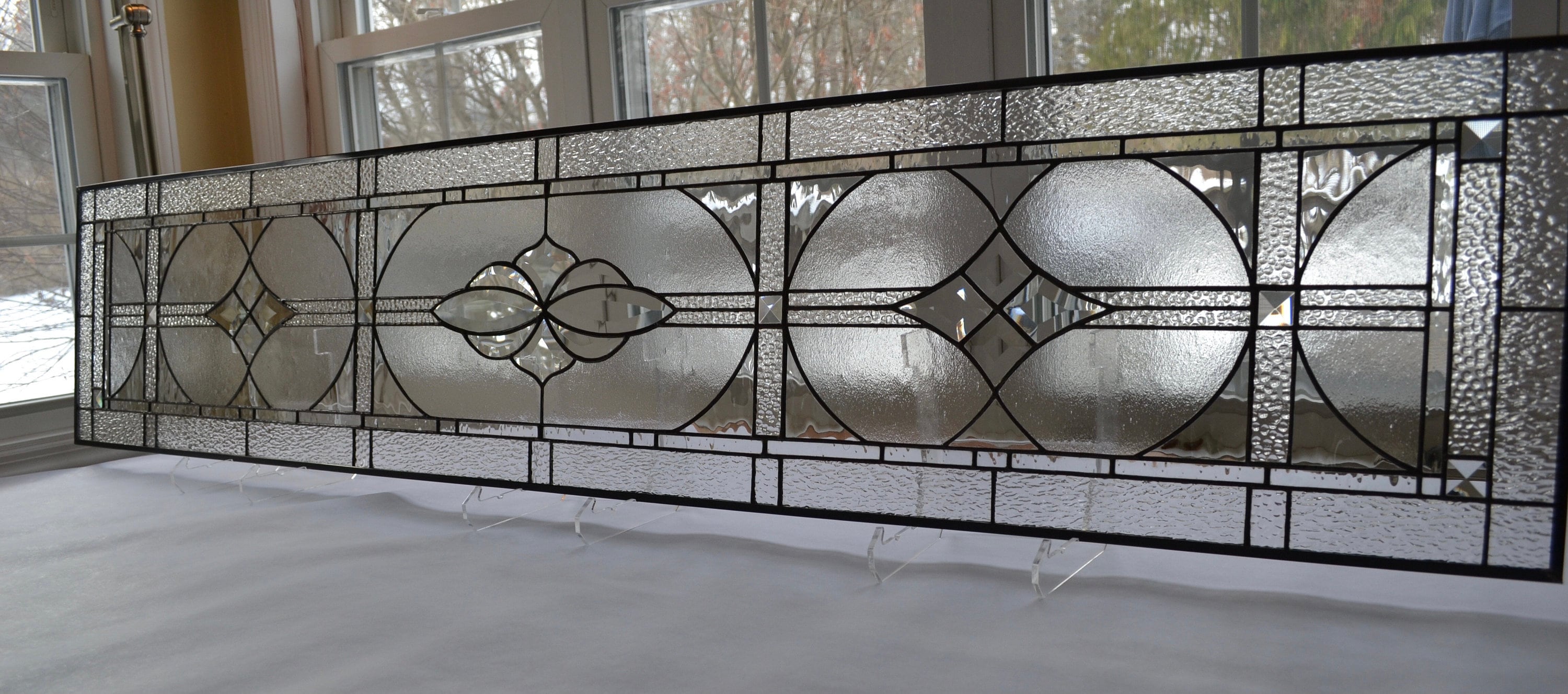 22-02 Custom Stained Glass Transom Window in Clear Textures and Beveled ...