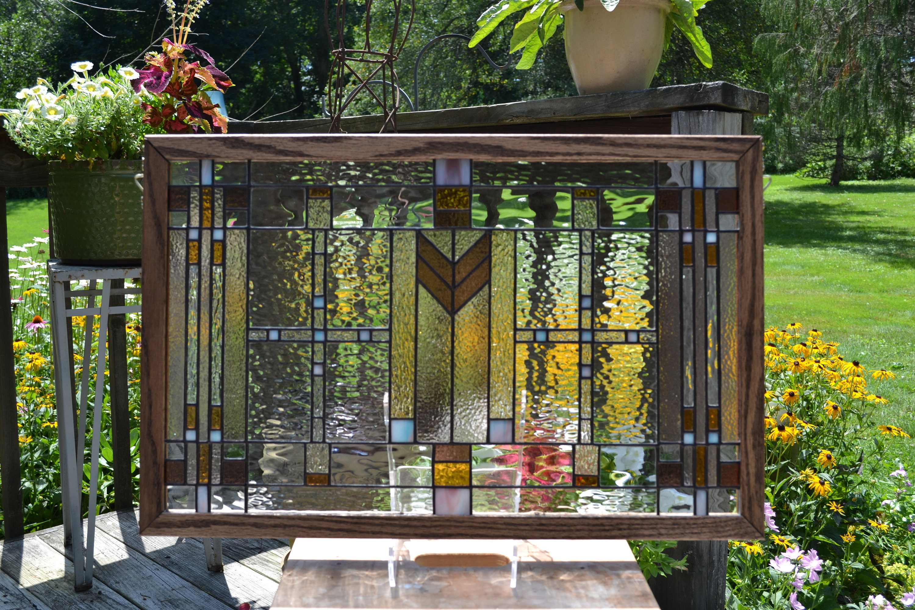 23-04 Frank Lloyd Wright Prairie Style Stained Glass Window. 1 3/8 ...