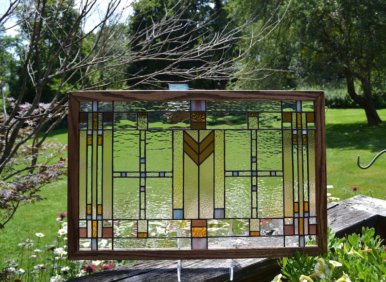 23-04 Frank Lloyd Wright Prairie Style Stained Glass Window. 1 3/8 ...