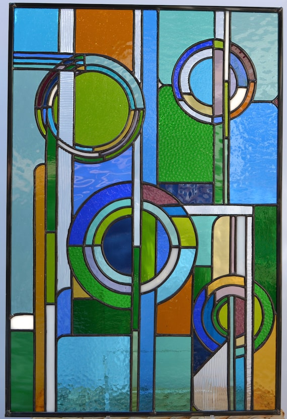 21-05 1920s Art Deco Jewel Tones Geometric Stained Glass - Etsy