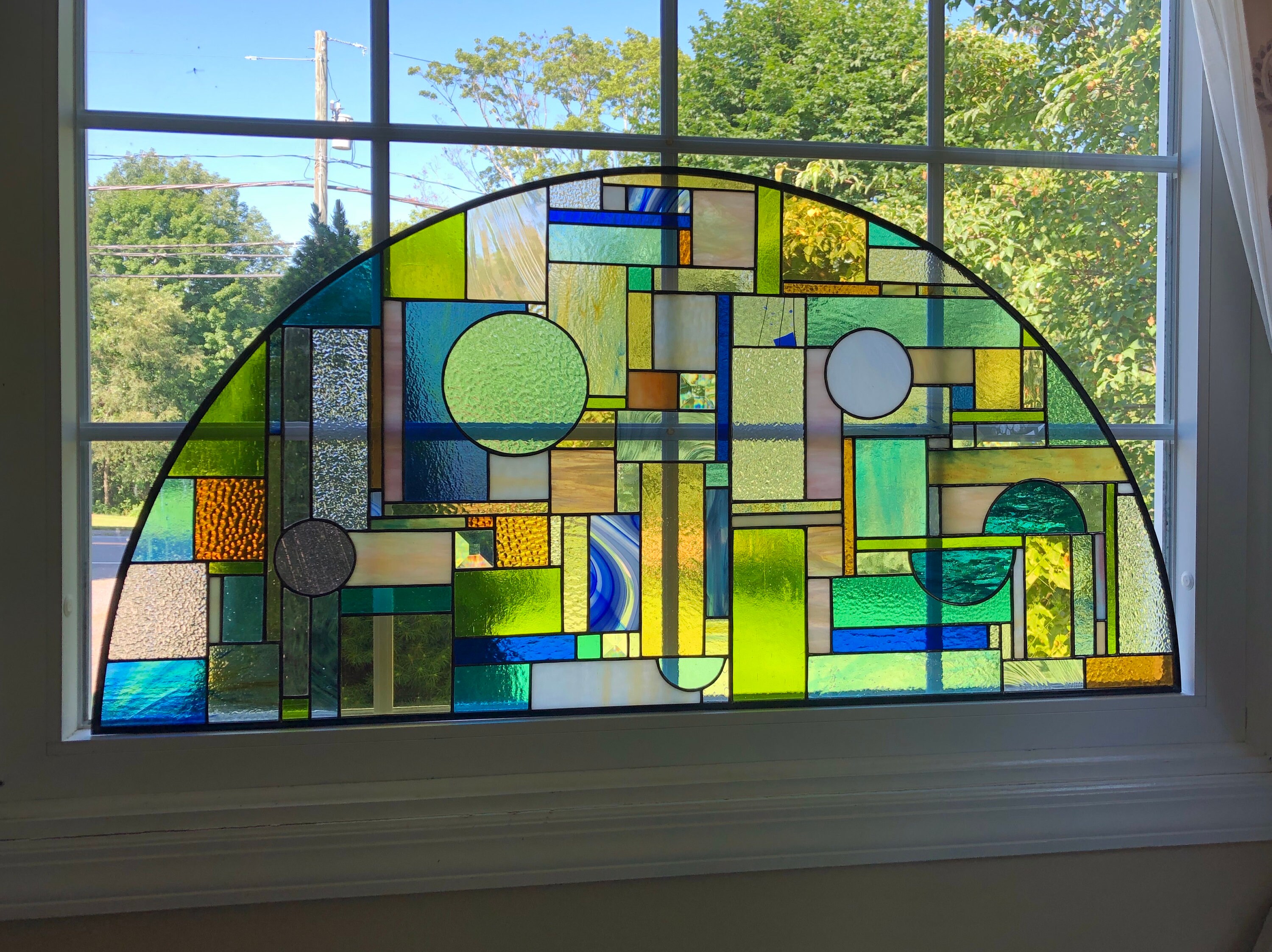 Semi Circle Geometric Recycled Stained Glass Panel - Etsy
