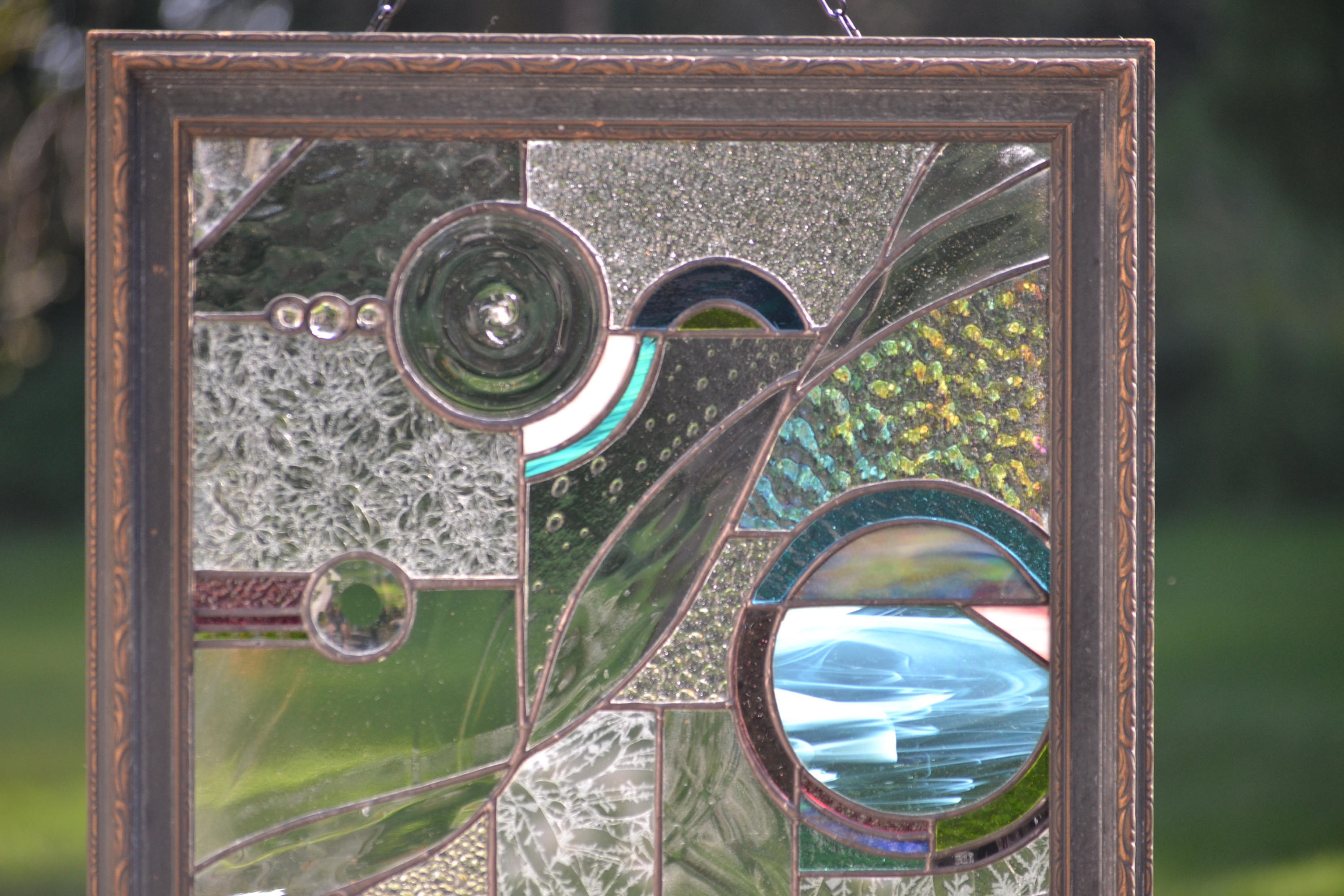 Geometric Stained Glass Panel With Antique Wooden Frame - Etsy