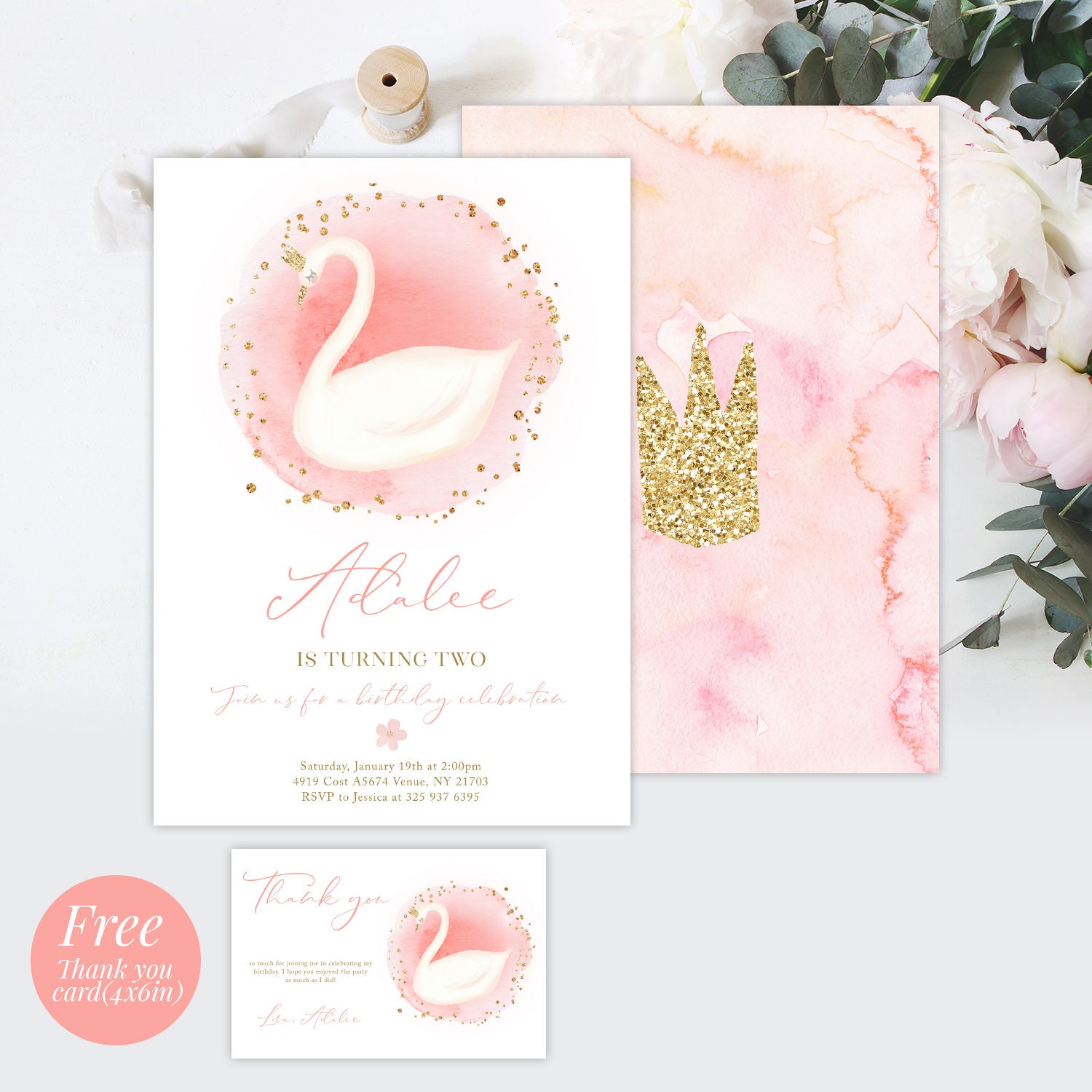 Swan Birthday Invitation Swan Invitation Swan Princess | Etsy