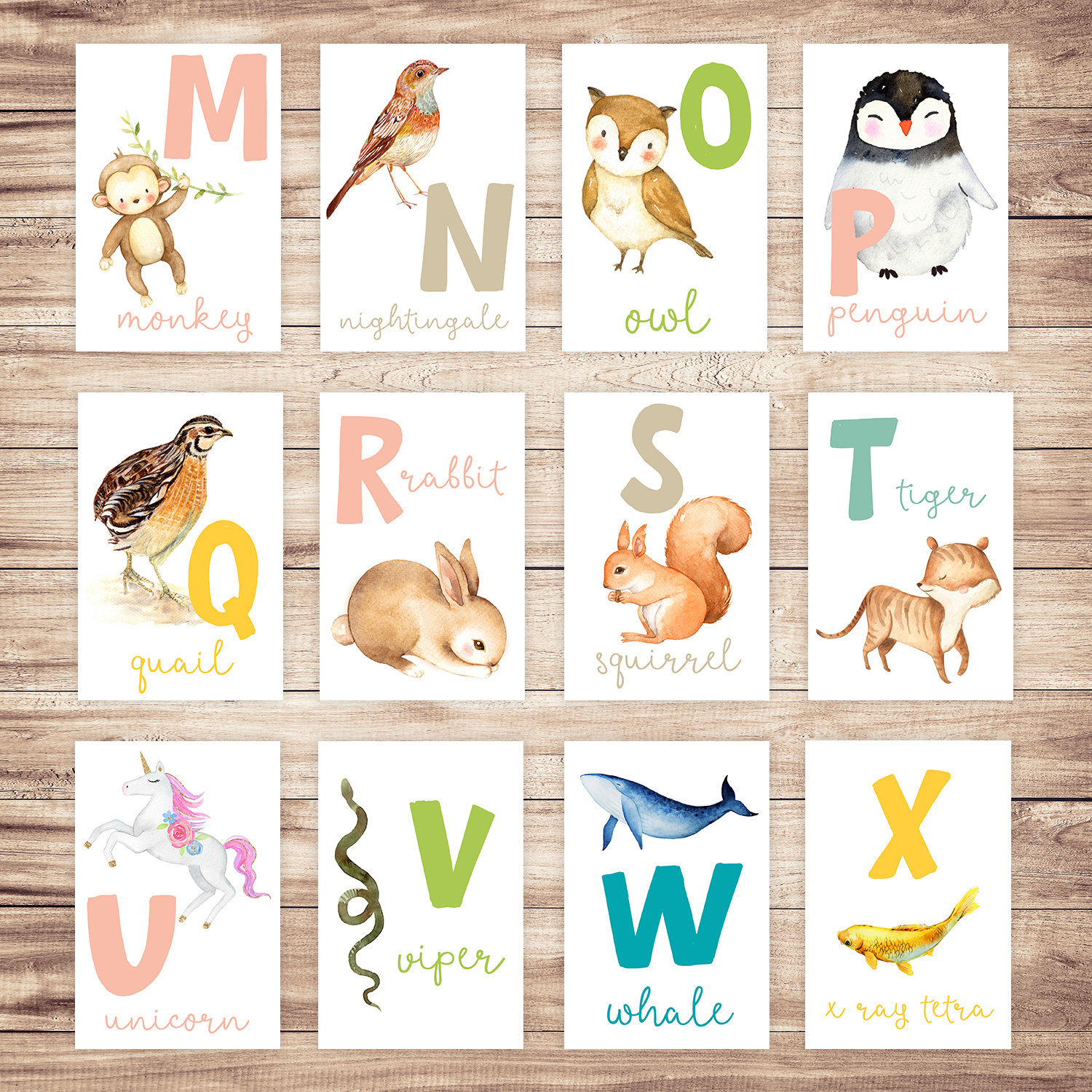 Animal Alphabet Card Set Alphabet Flash Cards Abc Nursery Wall - Etsy