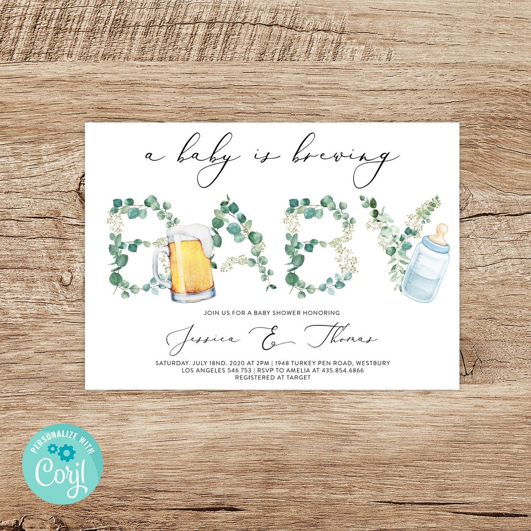 EDITABLE Baby is Brewing Invitation Beer Baby Shower Invitation ...
