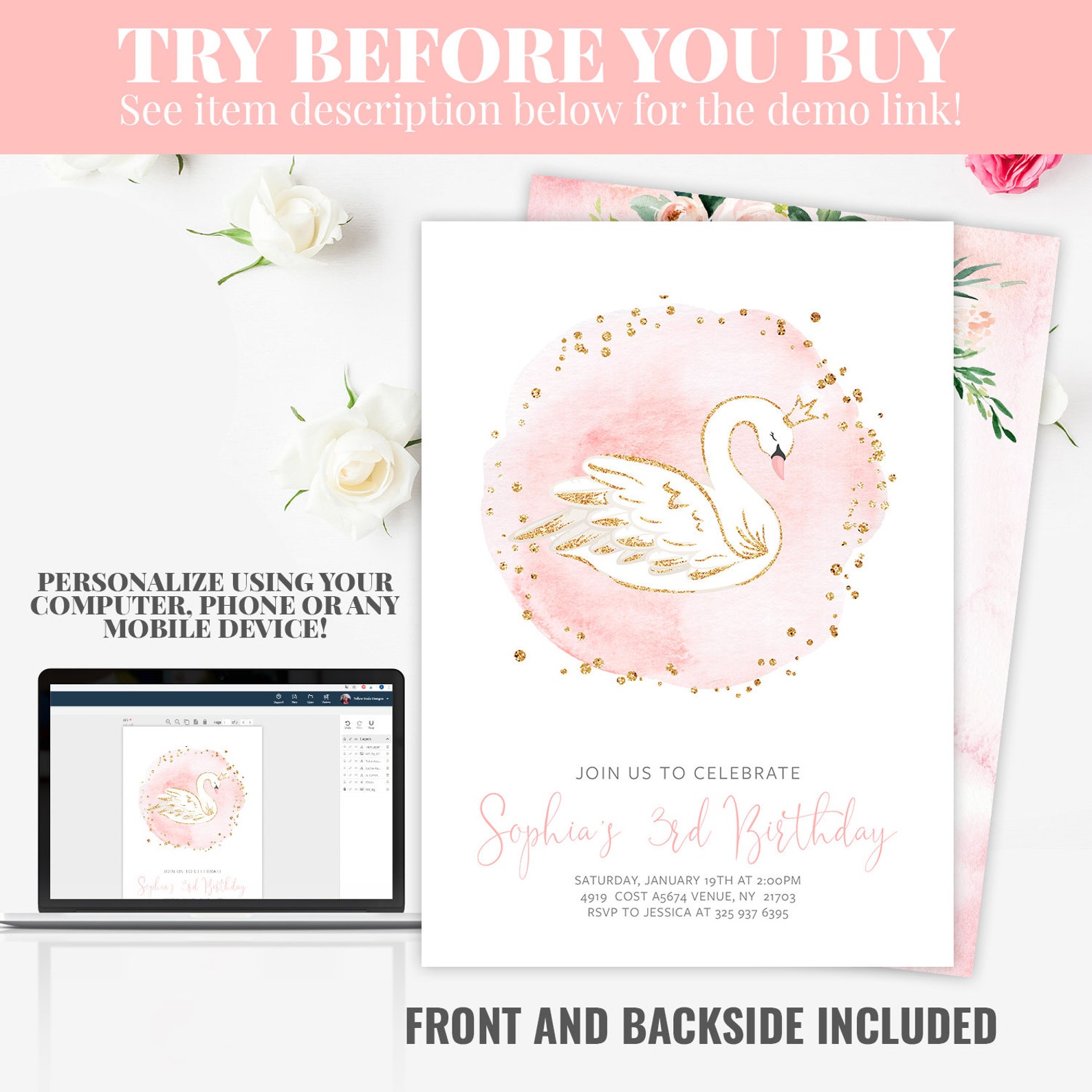 Swan Birthday Invitation Swan Invitation Swan Princess - Etsy