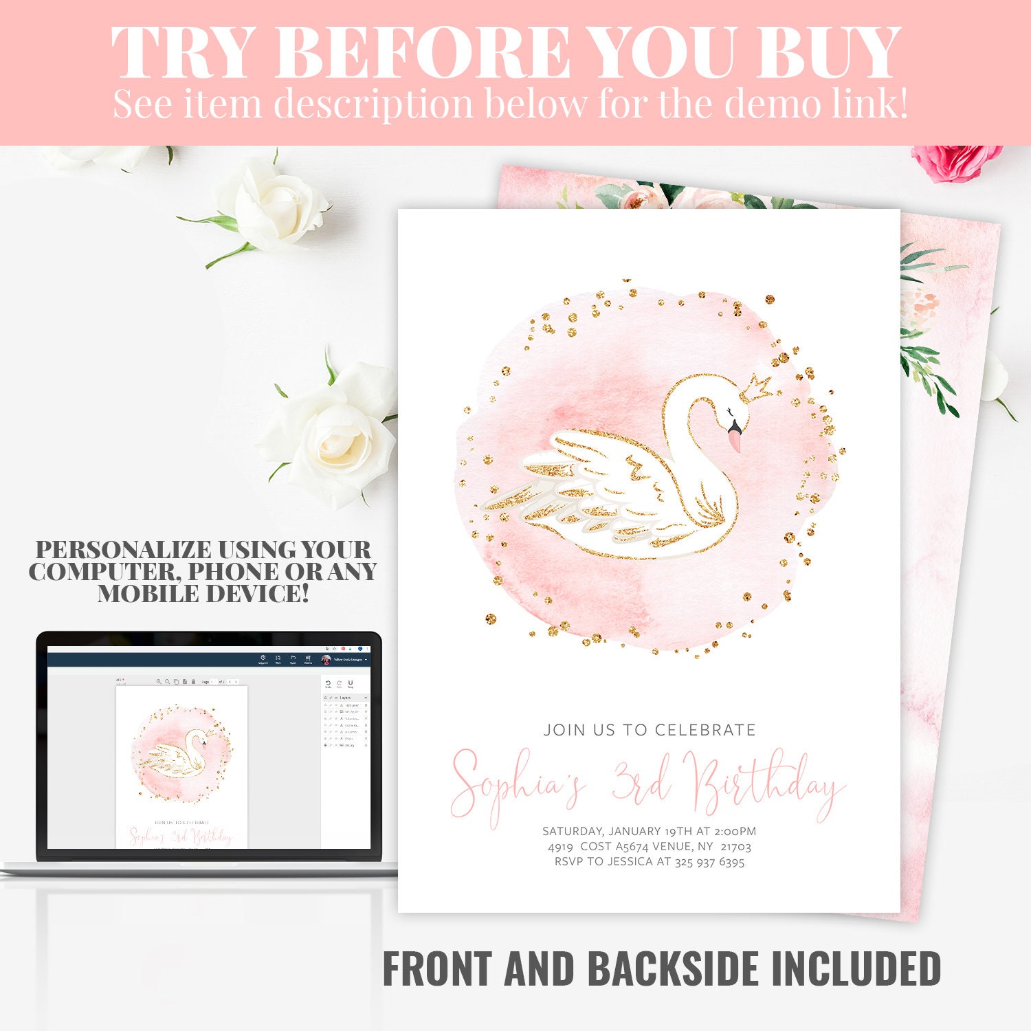 Swan Birthday Invitation Swan Invitation Swan Princess - Etsy
