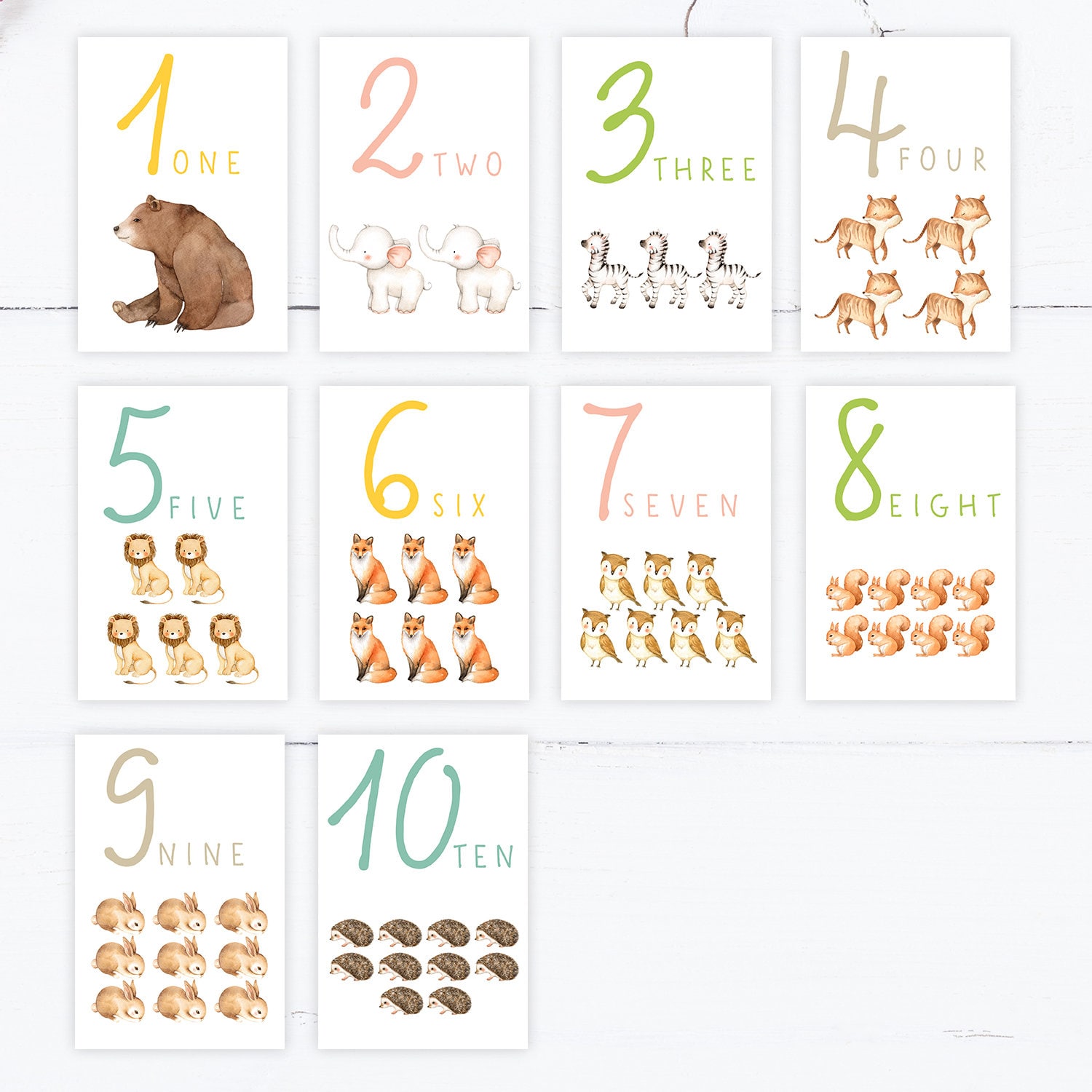 PRINTABLE Animal Numbers Card Set Number Flash Cards Nursery - Etsy