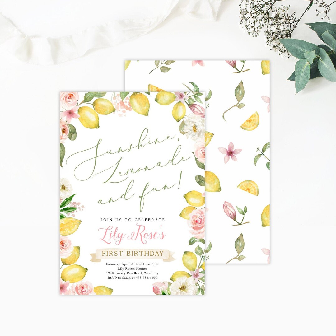 EDITABLE Lemon Birthday Invitation, Sunshine Lemonade and Fun, Photo ...