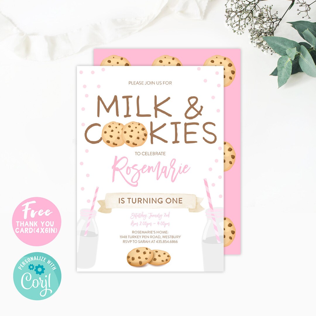 Editable Milk and Cookies Birthday Invitation Milk & Cookies - Etsy