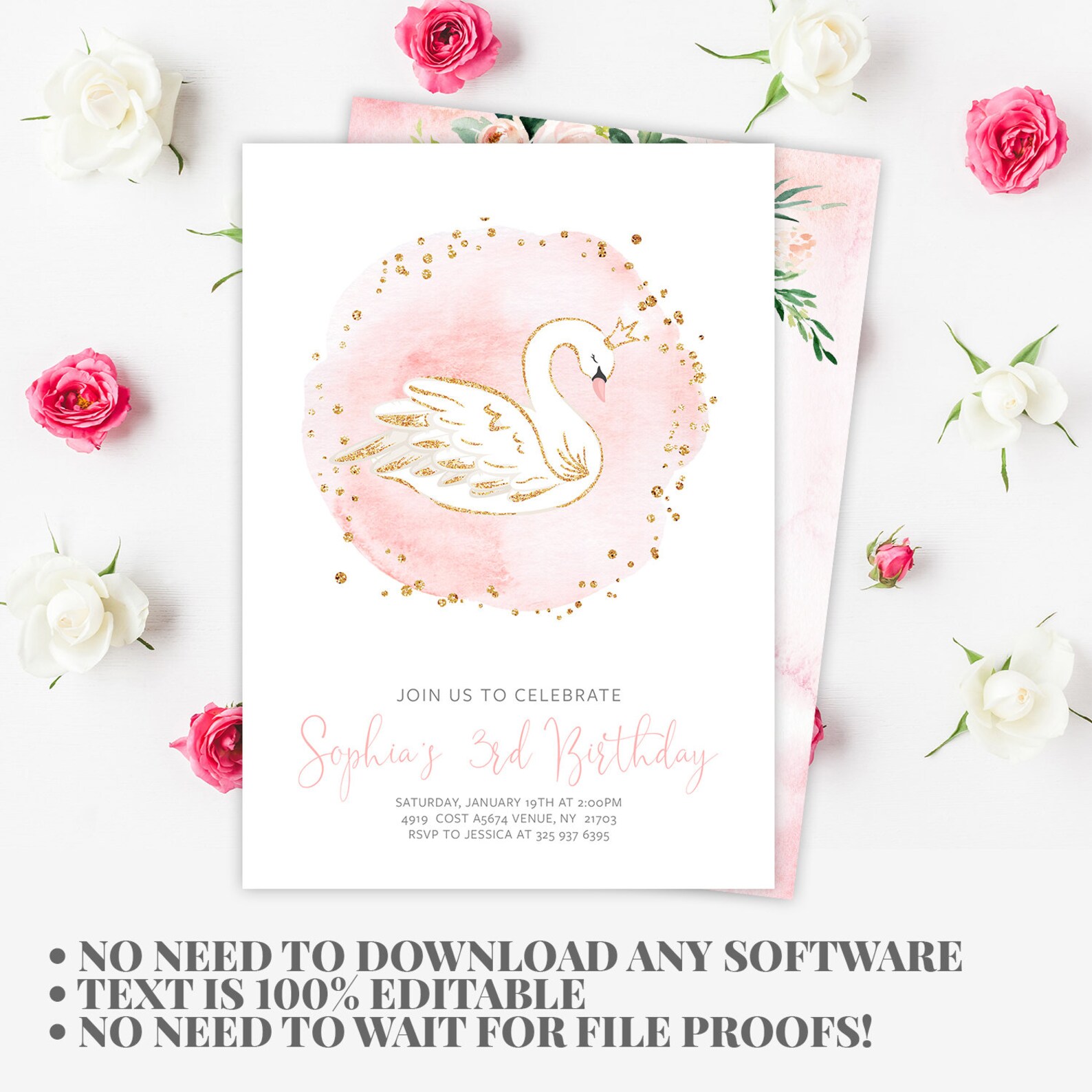 Swan Birthday Invitation Swan Invitation Swan Princess - Etsy
