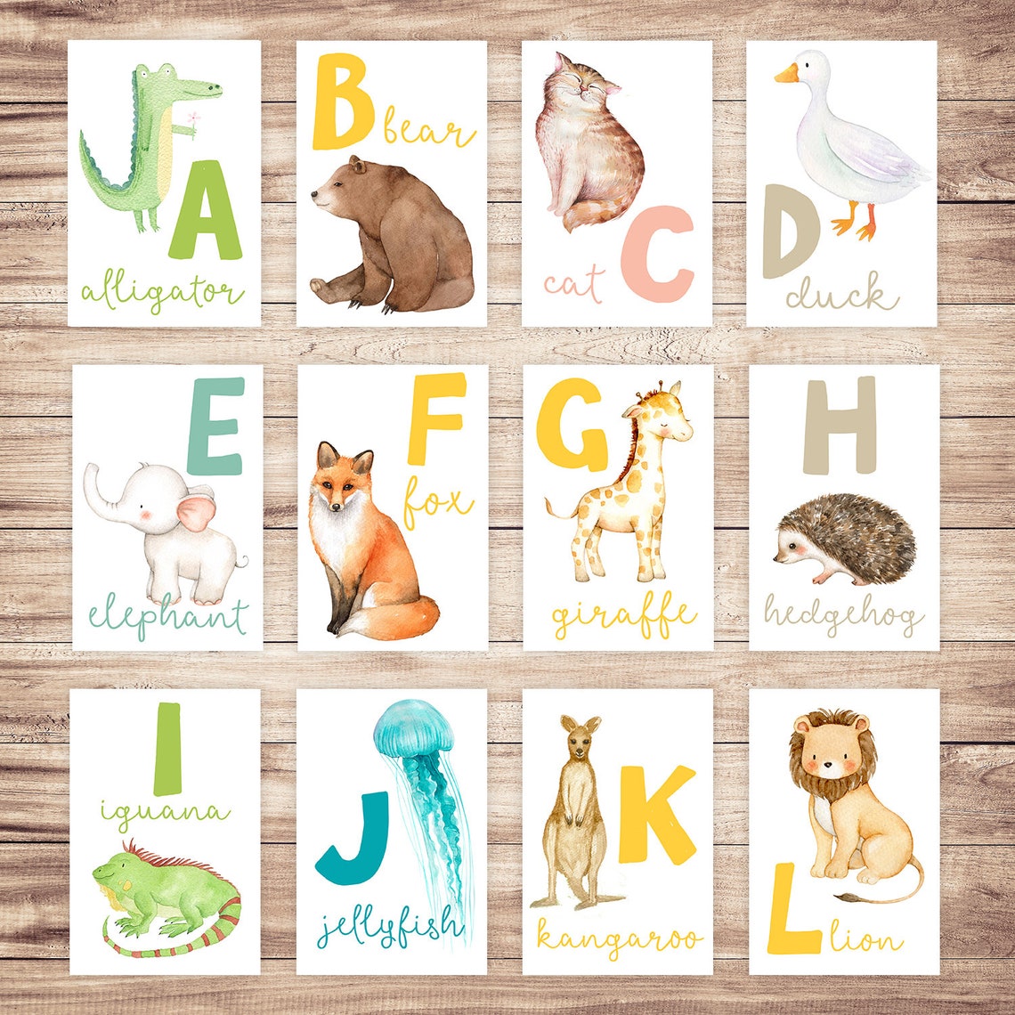 Animal Alphabet Card Set Alphabet Flash Cards Abc Nursery Wall - Etsy