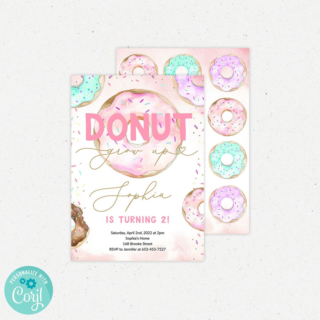 EDITABLE Donut Grow up Birthday Invitation Donut Grown up - Etsy