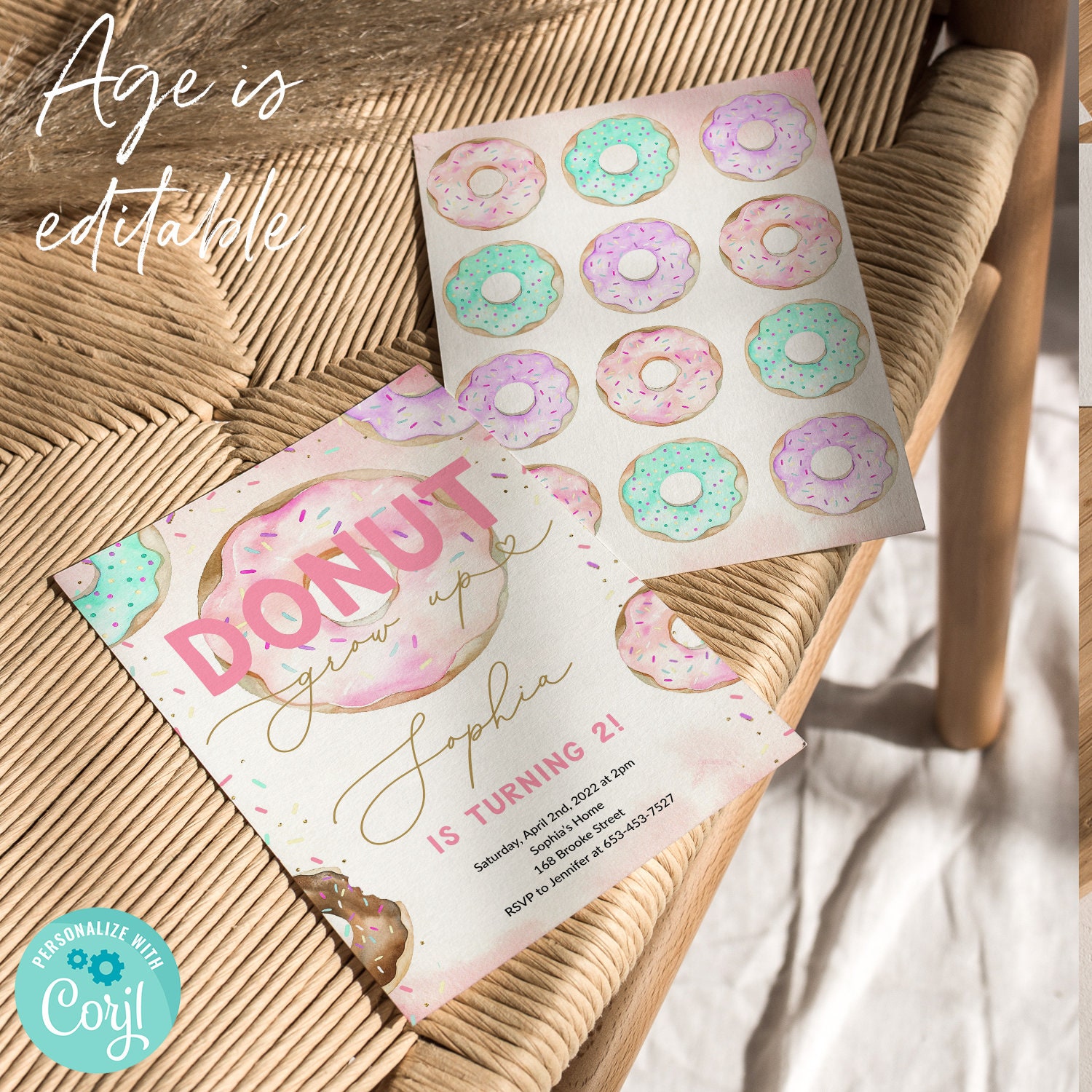 EDITABLE Donut Grow up Birthday Invitation Donut Grown up - Etsy