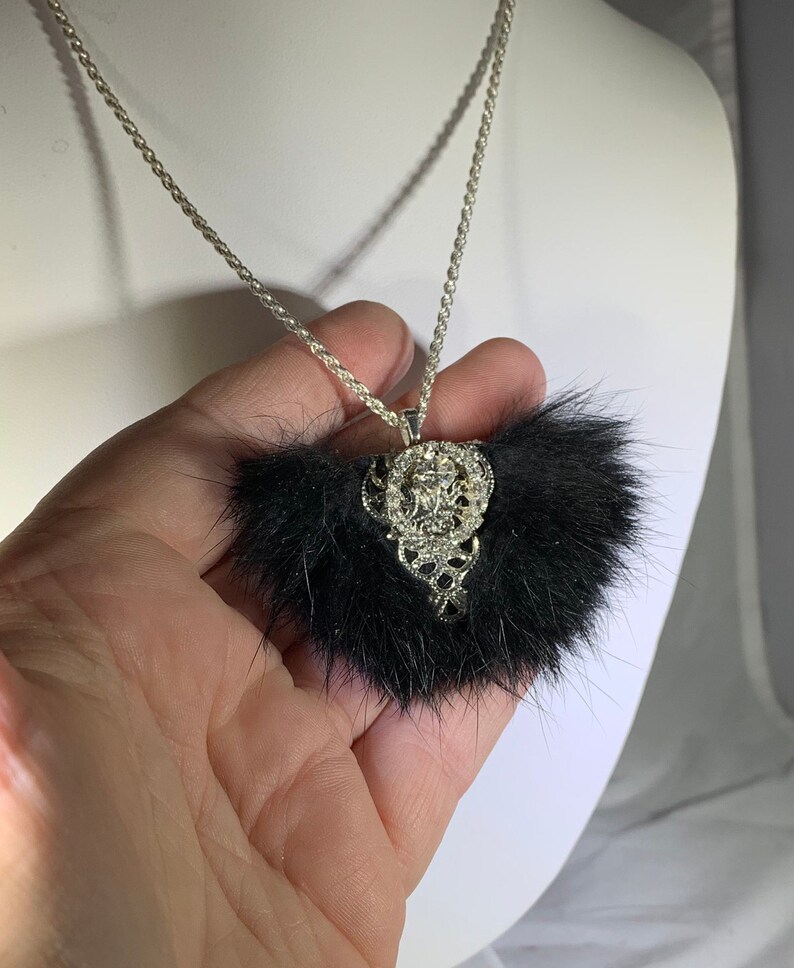 Black Fur and Rhinestone Pendant - Etsy