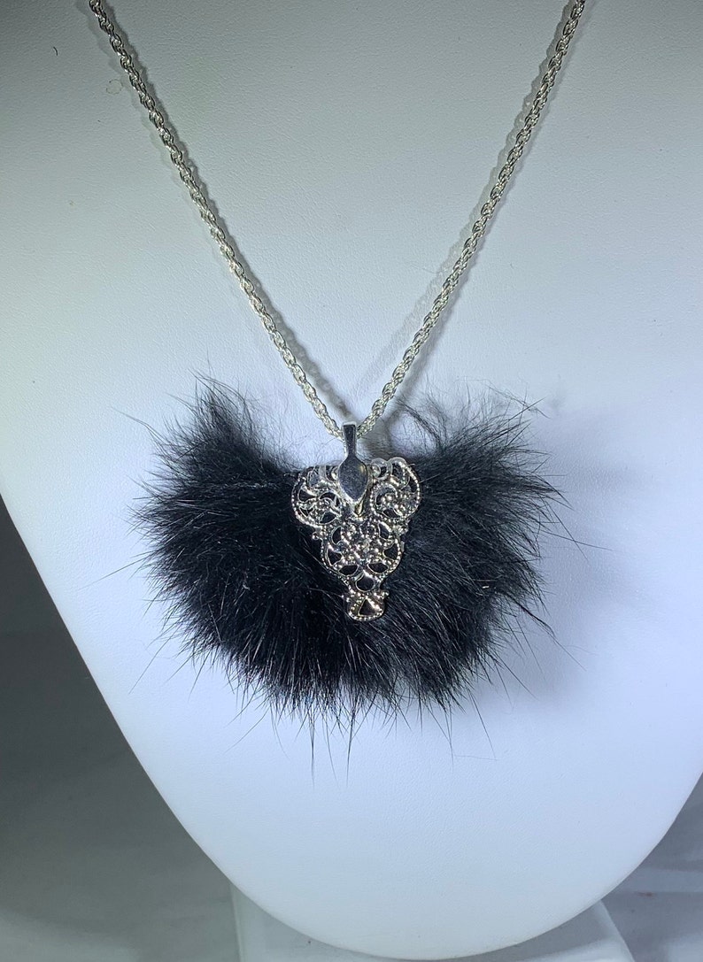 Black Fur and Rhinestone Pendant - Etsy
