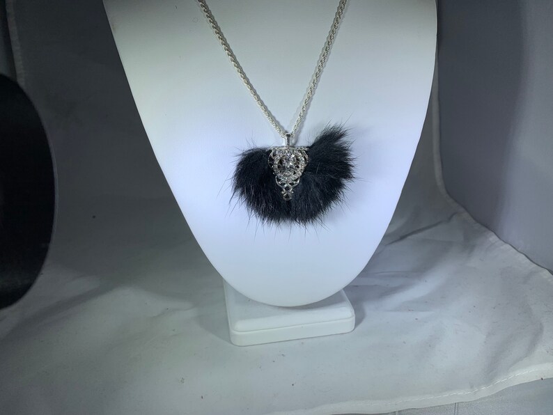 Black Fur and Rhinestone Pendant - Etsy